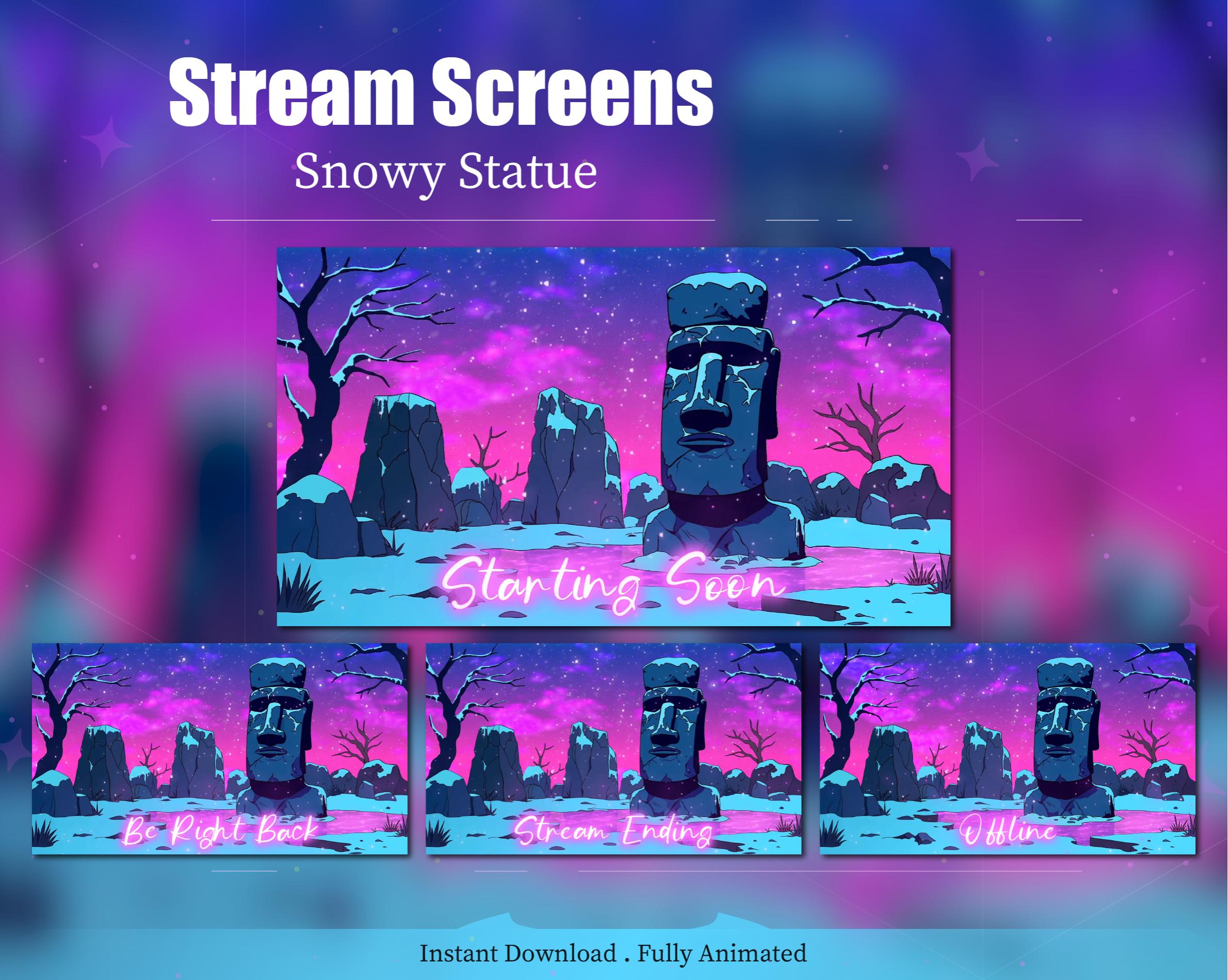 Snowy Statue Animated Twitch Overlay Package, Fantasy Winter Stream ...