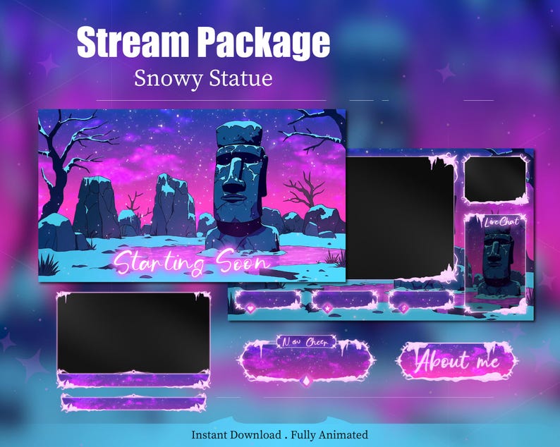 Snowy Statue Animated Twitch Overlay Package, Fantasy Winter Stream ...