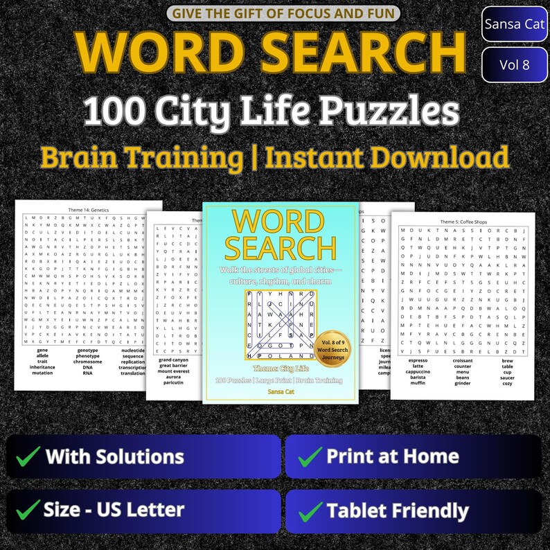 City Life Word Search Puzzle Book – 100 Large Print Puzzles – Brain ...