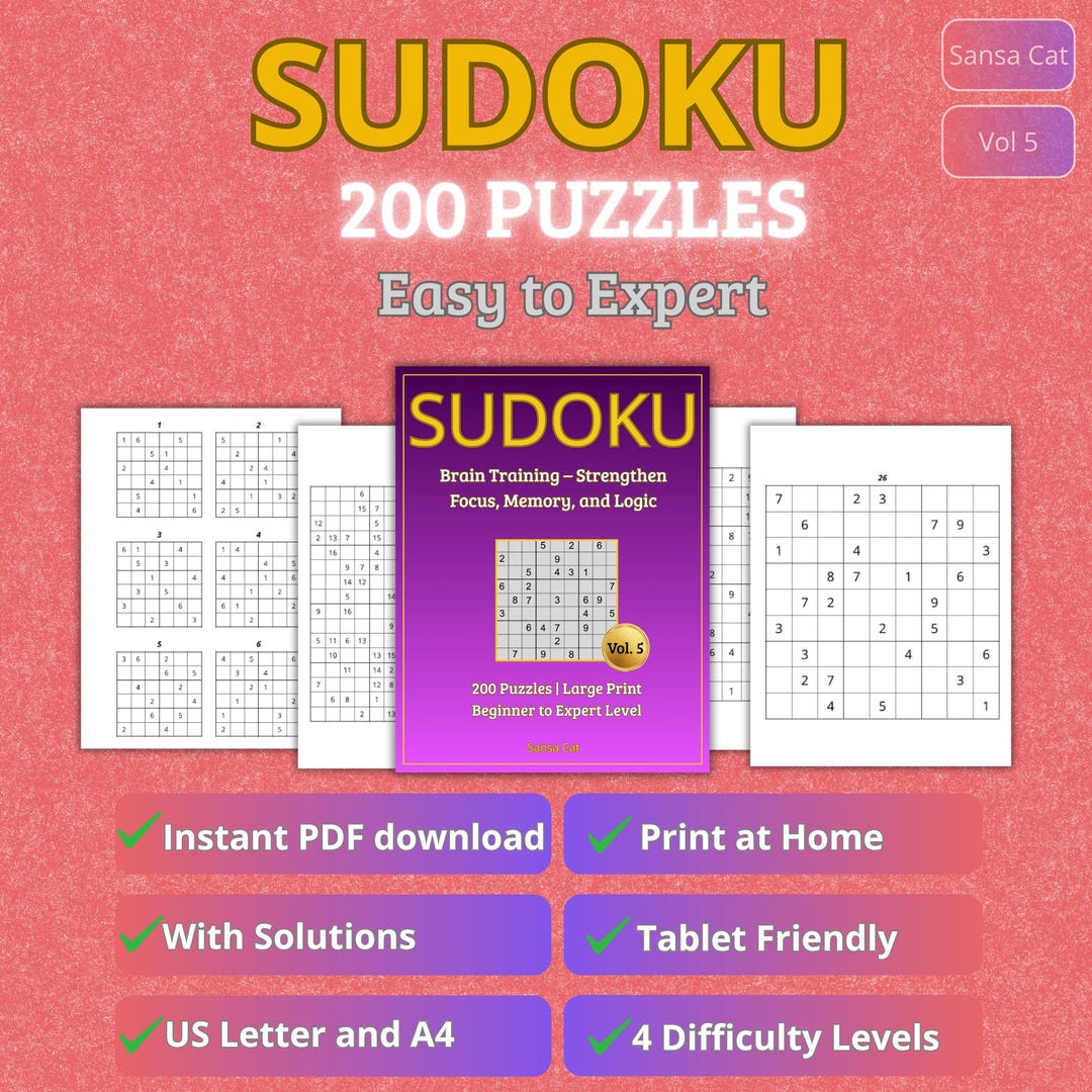 Sudoku Puzzle Book PDF – 200 Puzzles – Easy to Expert – Brain Training ...