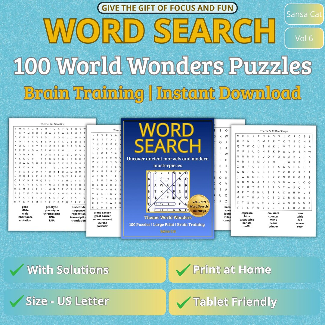 World Wonders Word Search Puzzle Book – 100 Large Print Puzzles – Brain ...