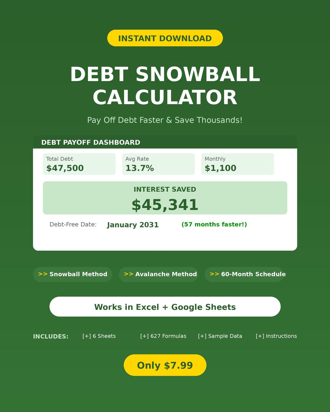 Debt Snowball Calculator Excel Template | Debt Payoff Planner ...