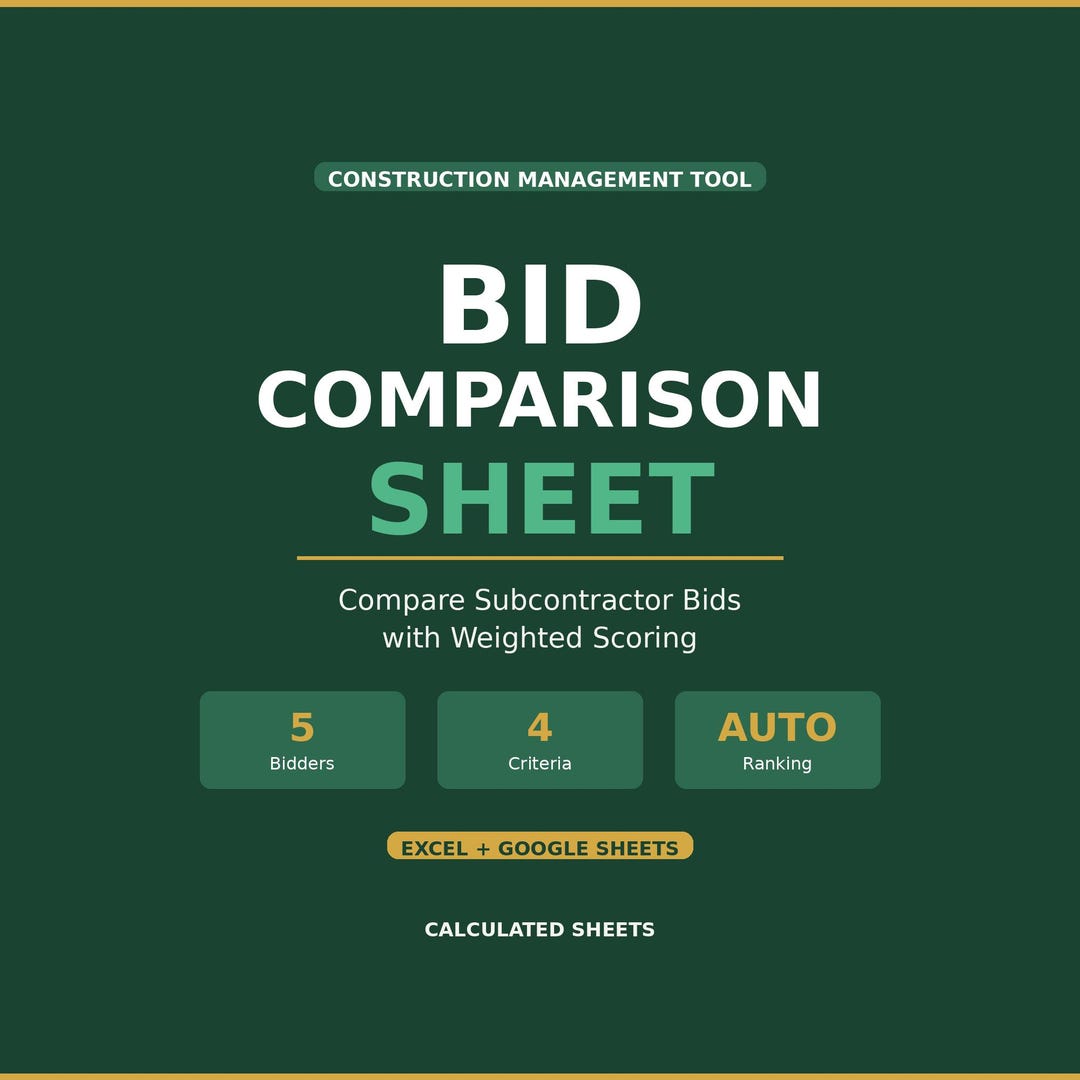 Bid Comparison Sheet Excel Template | Subcontractor Bid Analysis ...