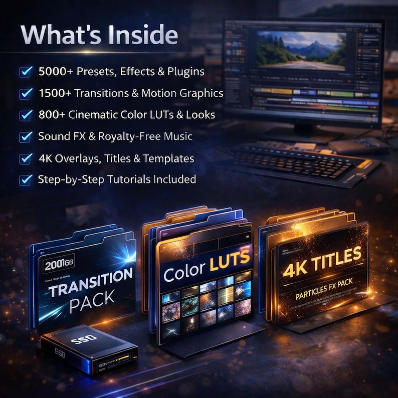 200GB+ Video Editing Pack Bundle | Effects, Transitions, Overlays ...