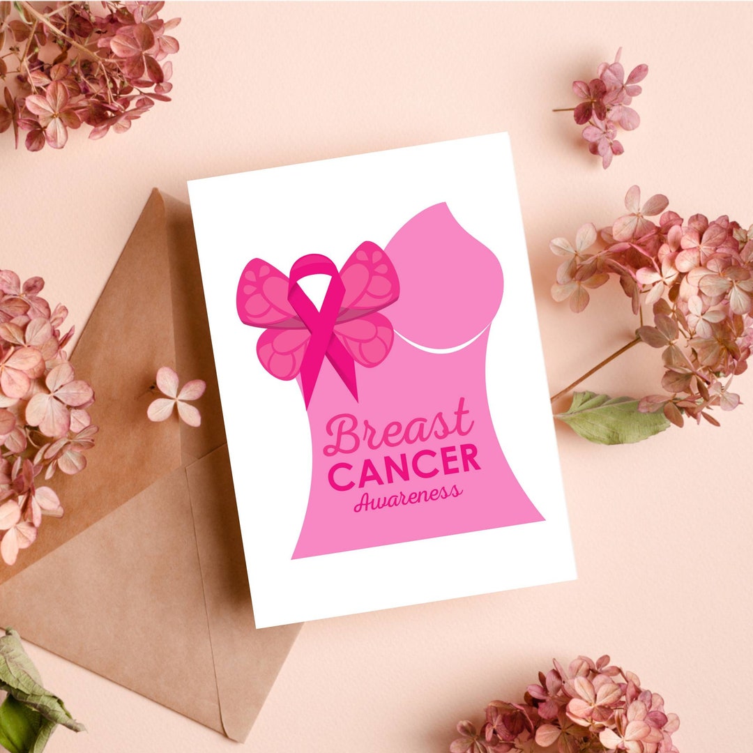Breast Cancer Awareness Card Pink Ribbon Butterfly Card With Envelope ...
