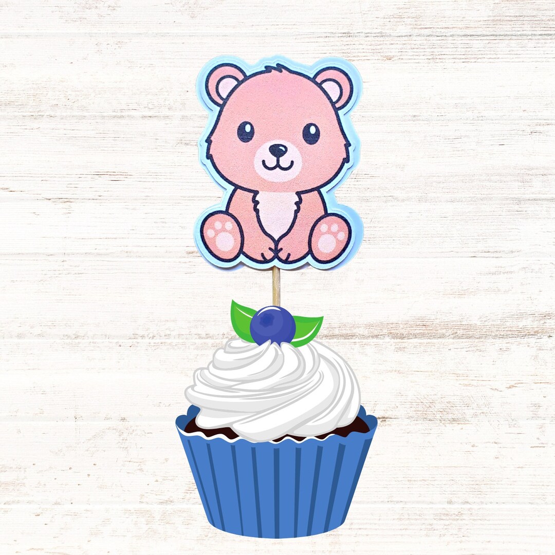 Cupcake Toppers Baby Shower Topper Birthday Topper Teddy Bear Theme 1 ...