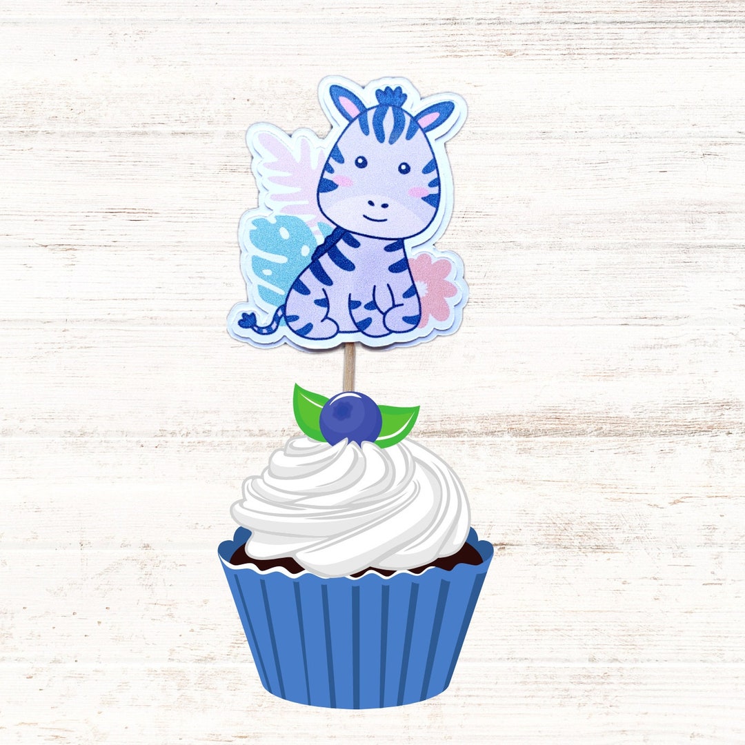 Cupcake Toppers Baby Shower Topper Birthday Topper Zebra Theme 1 Topper ...