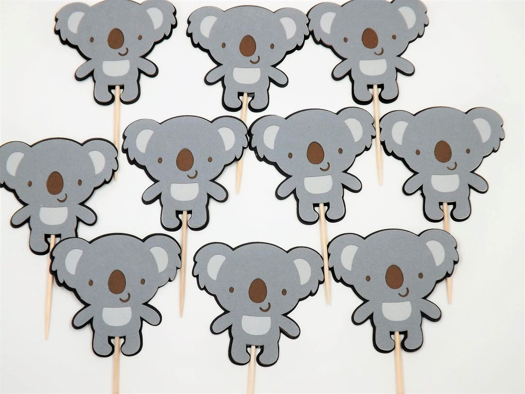 Koala Bear Cupcake Toppers, Gray and Brown, Set of 10 - Etsy