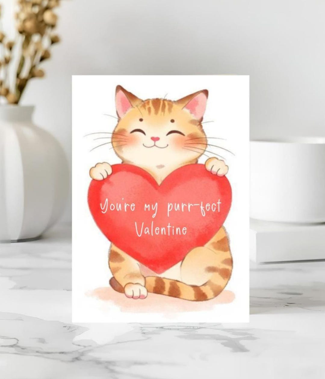 Tabby Cat Valentine Card You're My Purr-fect Valentine Pet Love ...