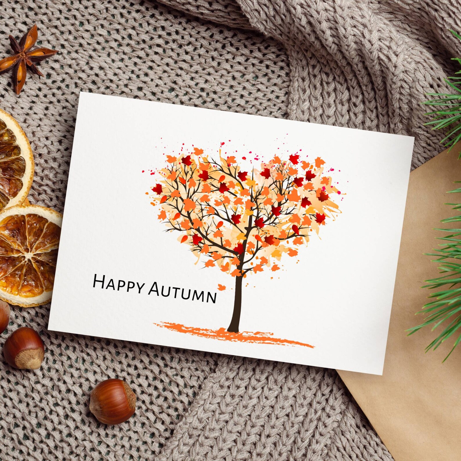 Seasonal Happy Autumn Card With an Autumn Tree Printed Autumn Tree Card ...