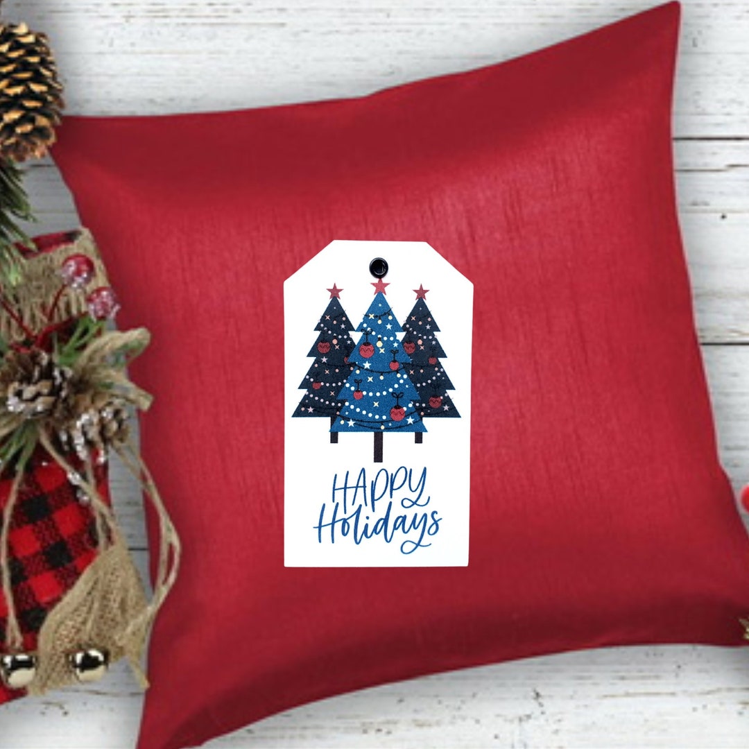 Happy Holidays Blue Christmas Trees Gift Tags Printed Happy Holidays ...