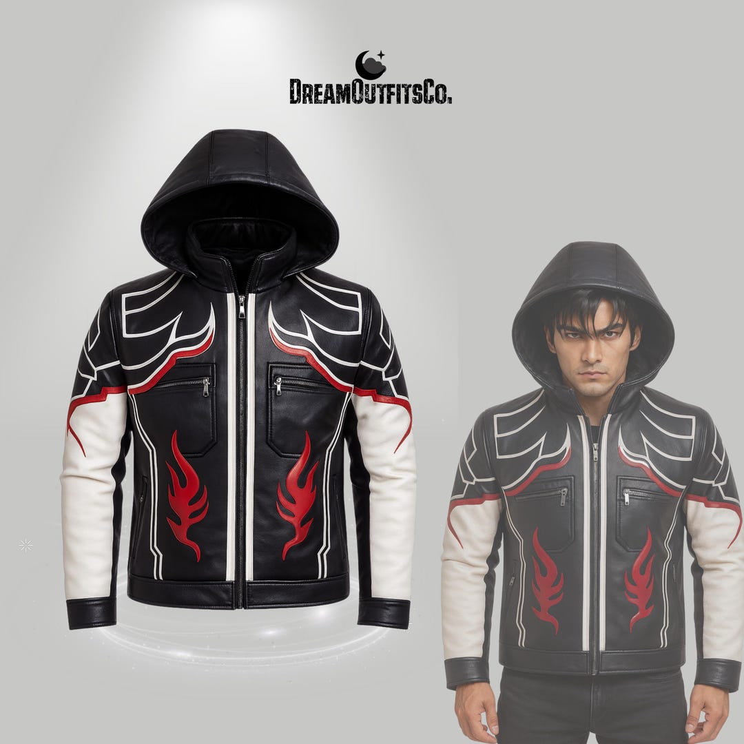 Jin Kazama Tekken 8 Leather Jacket With Hood – Flame Design Costume ...