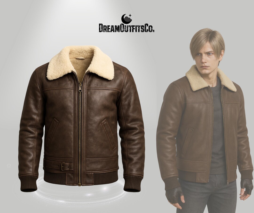 Leon Kennedy Resident Evil 4 Jacket – Classic Brown Shearling Bomber ...