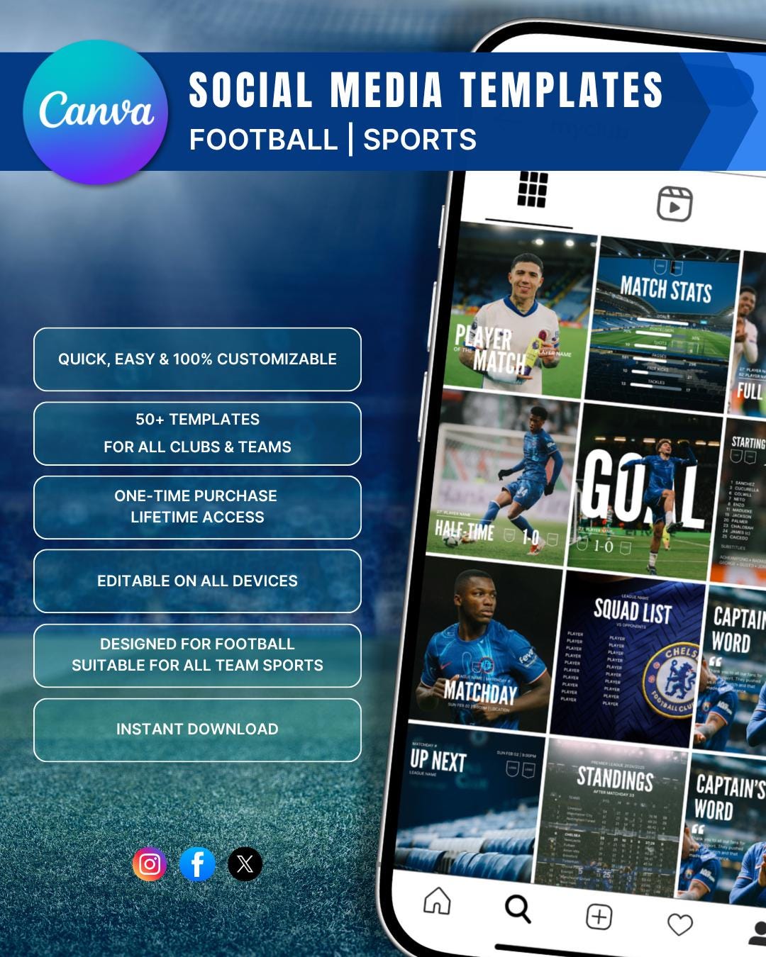 50+ Templates Football & Sports for Social Medias | CHELSEA - Etsy