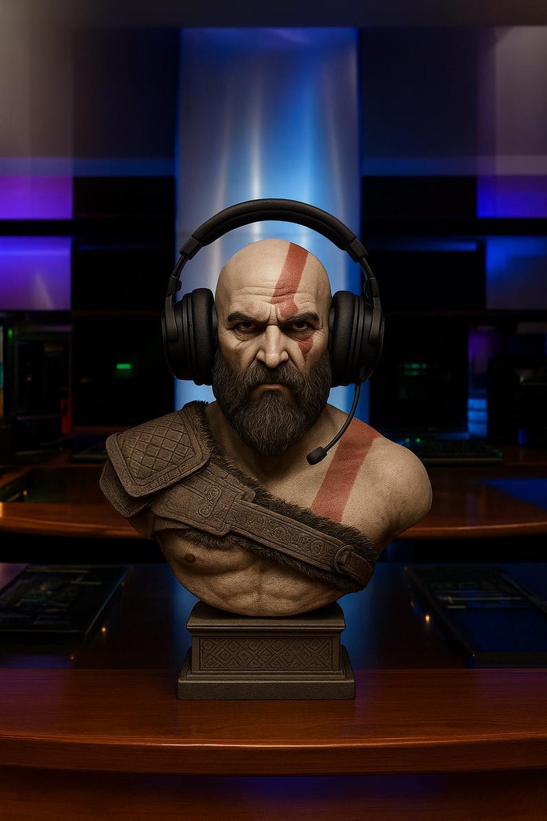 Kratos Bust Headphone Stand and Surprise Gift - God of War Desk Decor ...