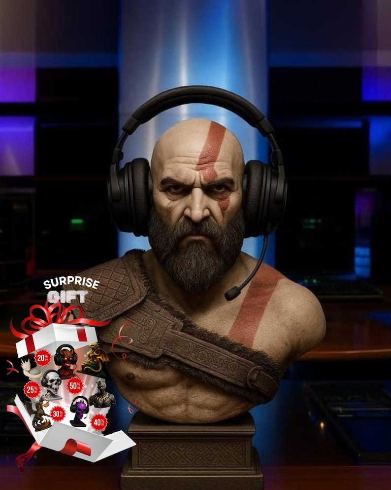 Kratos Bust Headphone Stand and Surprise Gift - God of War Desk Decor ...