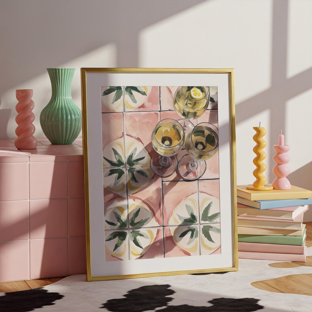 Lemon Wine Wall Art Print | Mediterranean Still Life Poster | Summer ...