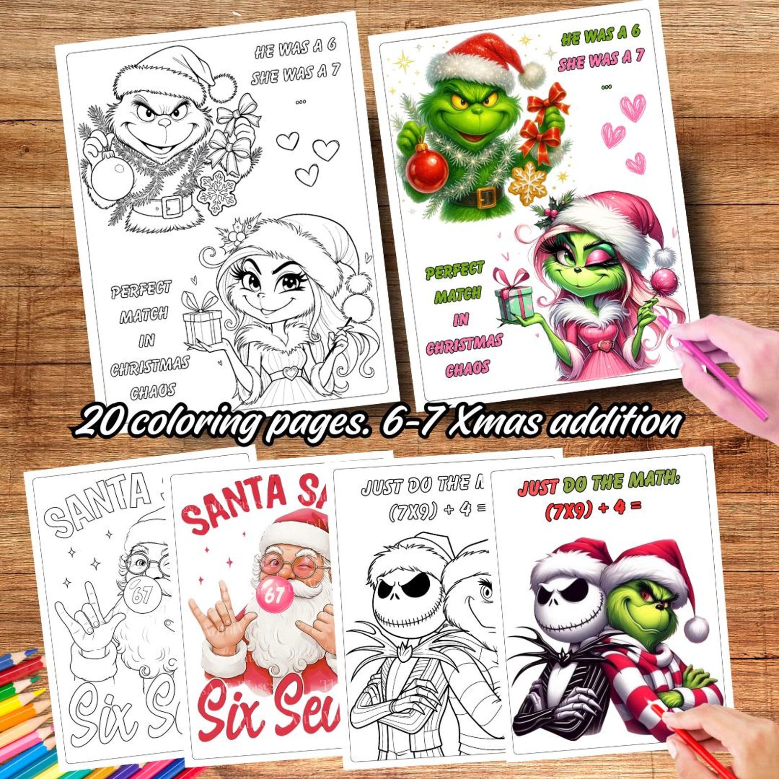6-7 Christmas Coloring Pages | Six Seven 20 Printable Sheets | Digital ...