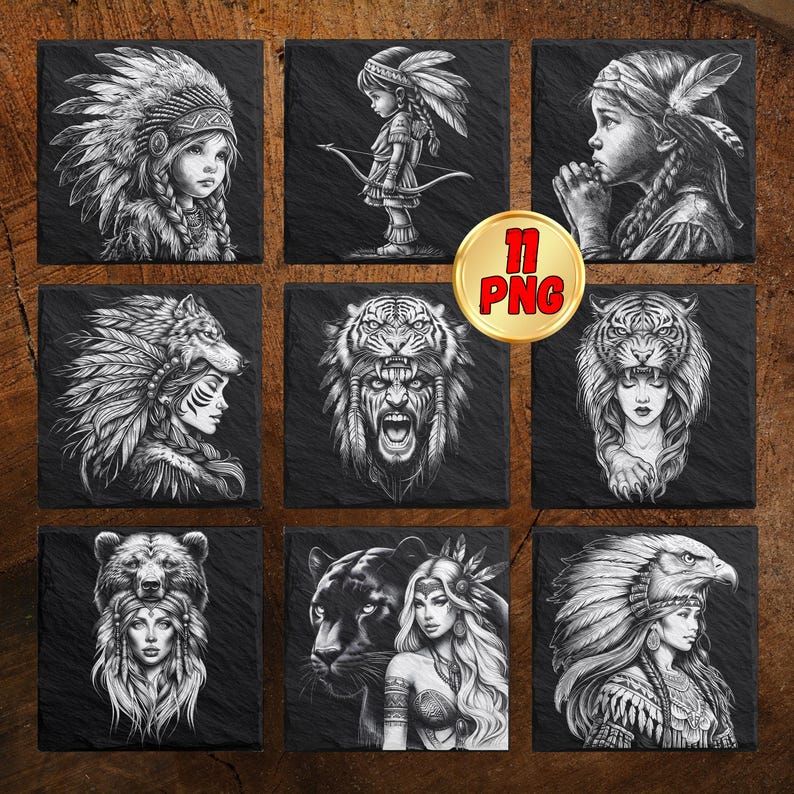 Native American Laser Engraving Files | PNG Slate Coaster Design ...