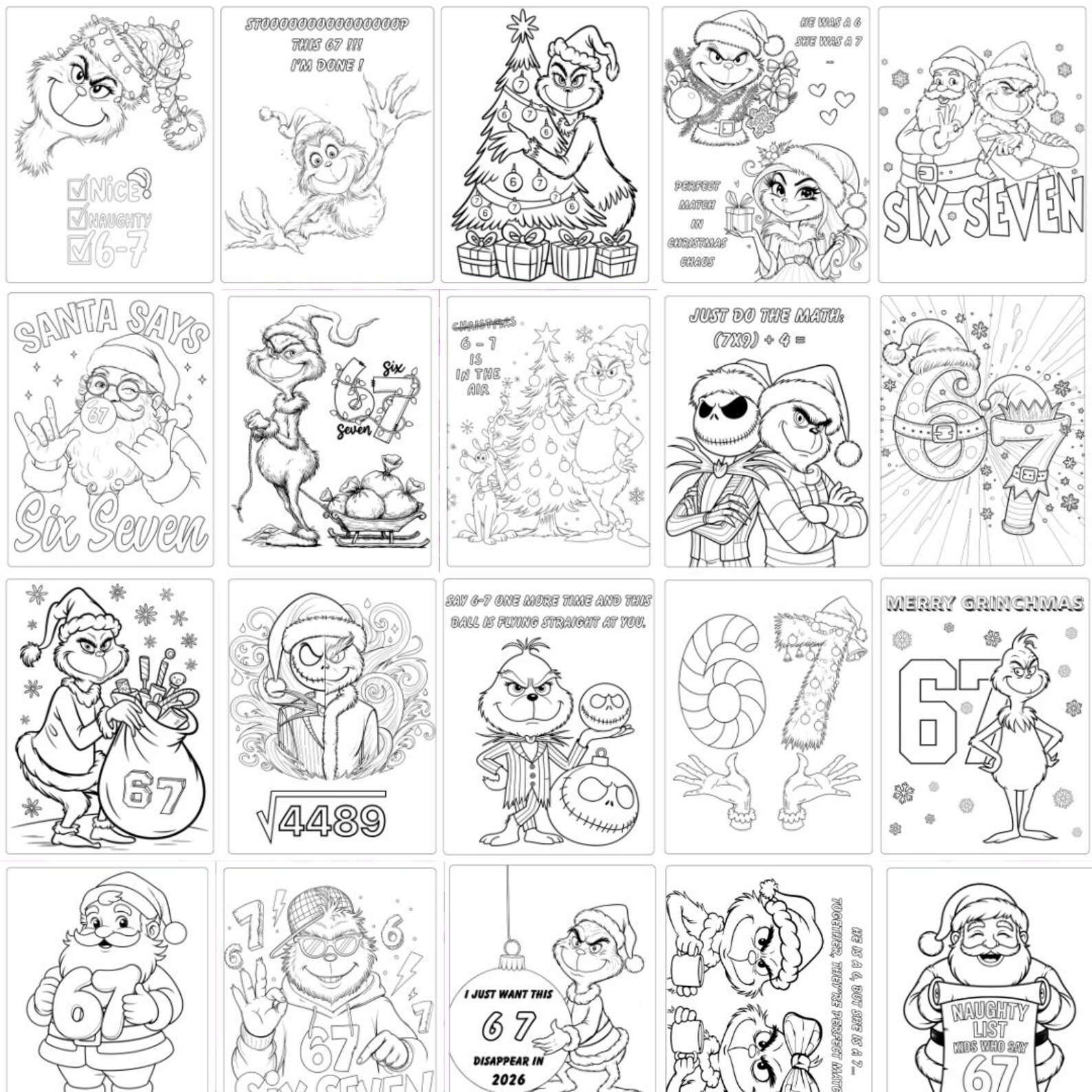 6-7 Christmas Coloring Pages | Six Seven 20 Printable Sheets | Digital ...