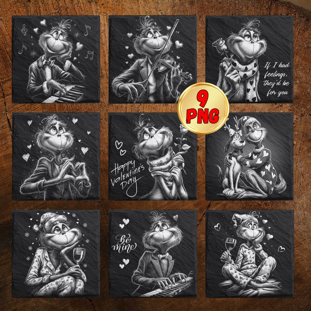 Grinch Laser Engraving PNG Files | Slate Coasters Valentines Day ...