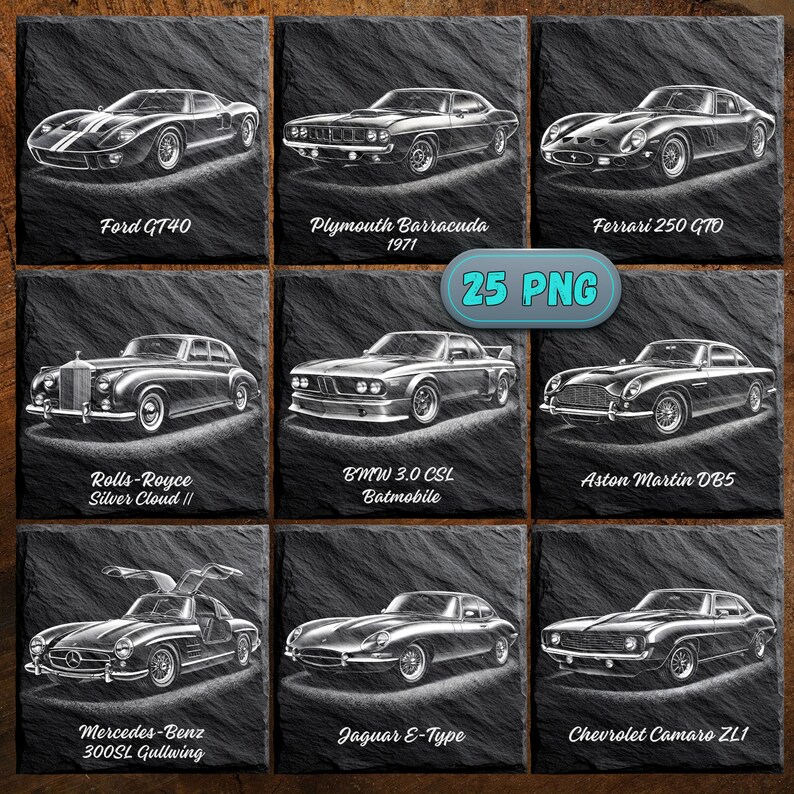 Retro & Classic Cars Laser Engraving PNG | Slate Coaster Files ...