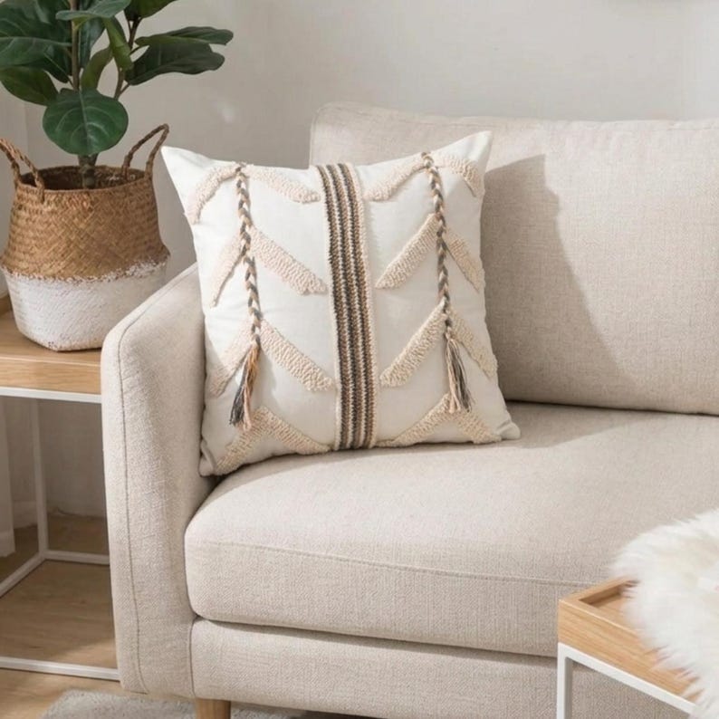 Capas de almofada tufadas em estilo boho creme, almofadas decorativas ...