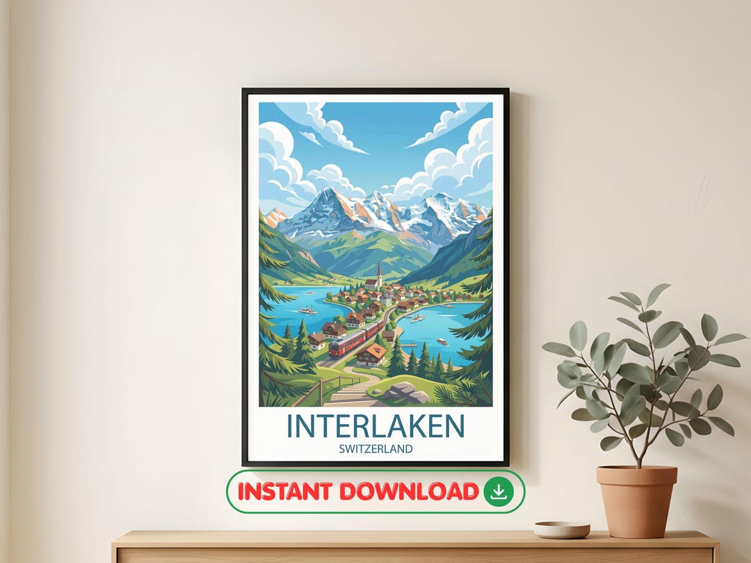 Interlaken Printable Poster, Vintage Swiss Alps Train Art, Retro ...