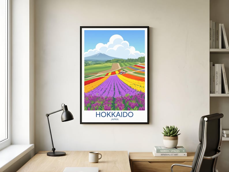 Hokkaido Japan Travel Poster Print, Furano Flower Farm, Living Room ...