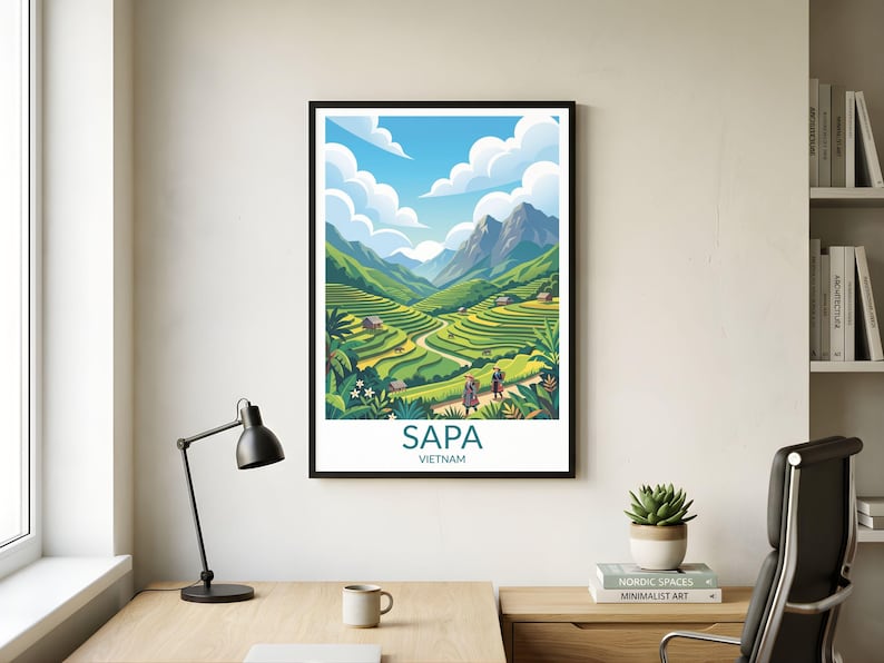 Sapa Vietnam Travel Poster Print, Terraced Rice Fields, Asian Wall Art ...