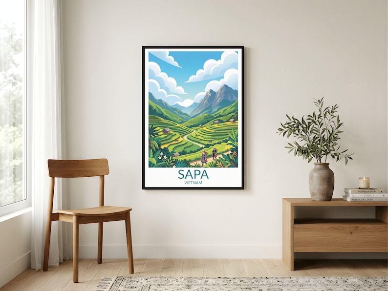 Sapa Vietnam Travel Poster Print, Terraced Rice Fields, Asian Wall Art ...