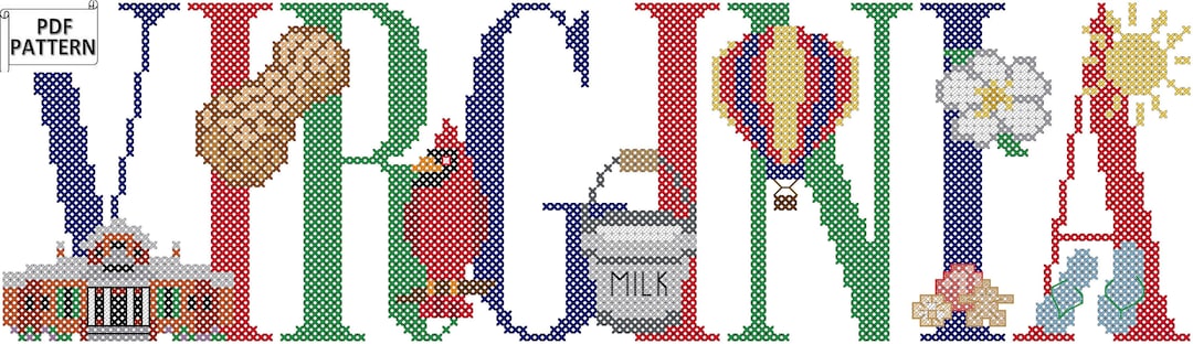 Virginia State Travel Counted Cross Stitch PDF Pattern, Virginia ...