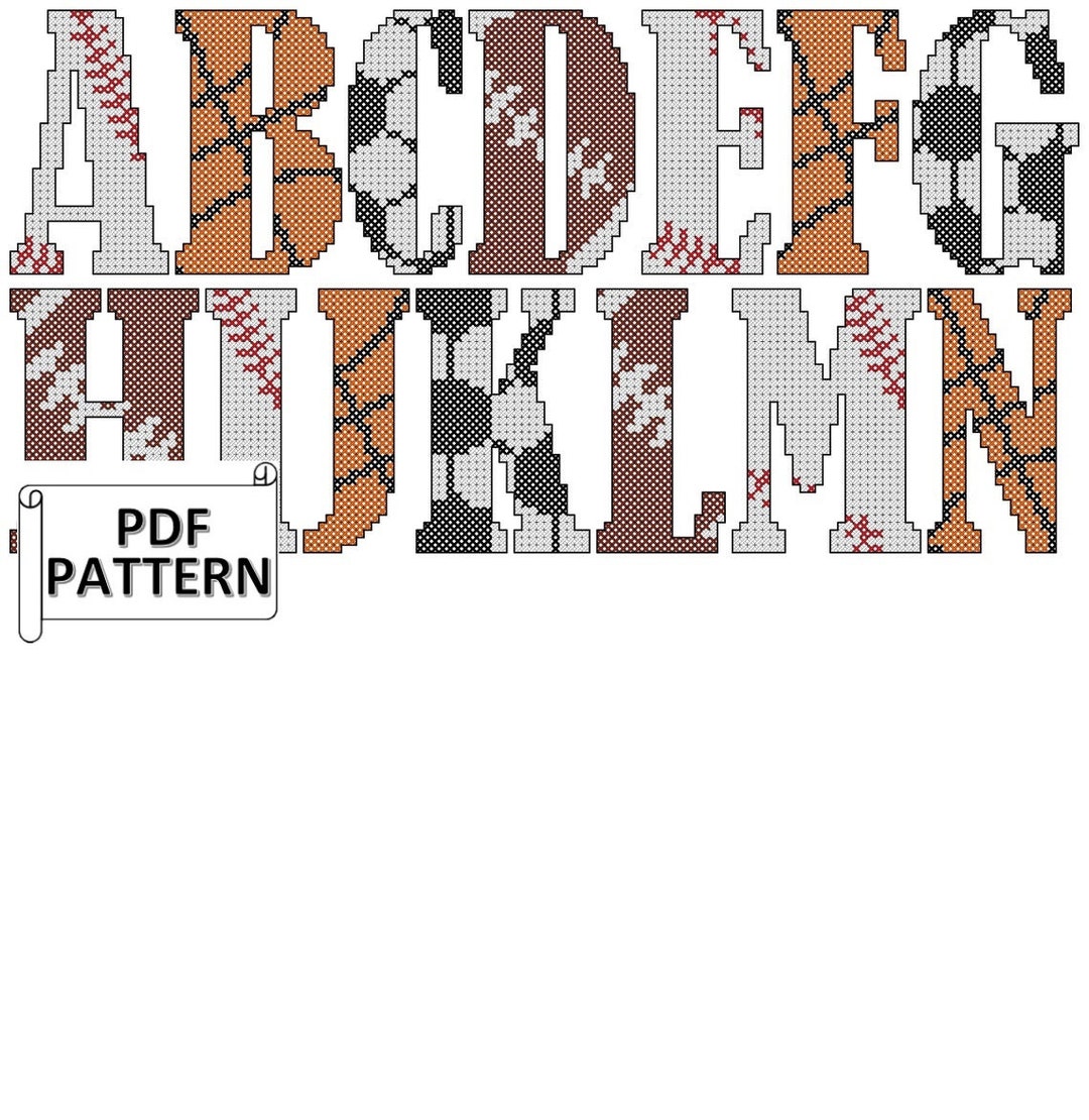 Mixed Sports Cross Stitch PDF Alphabet Pattern Football, Baseball ...