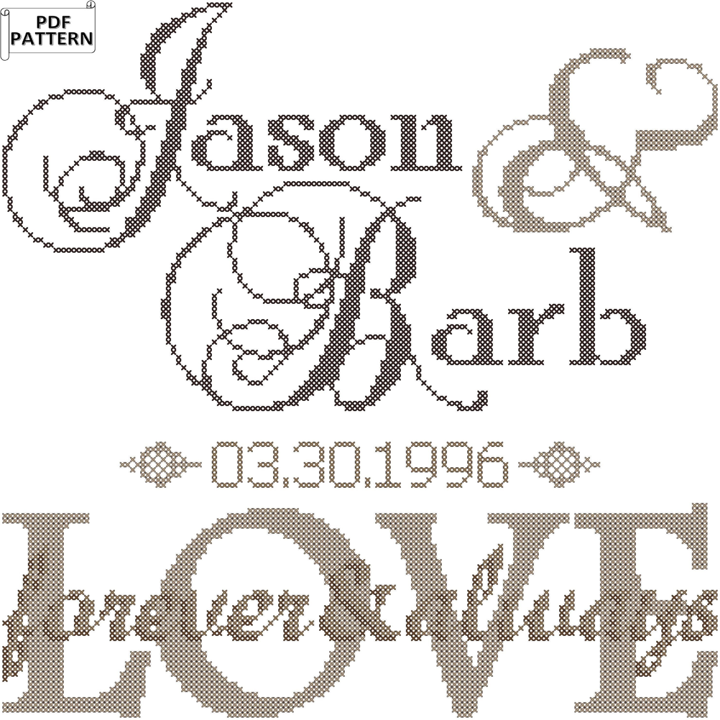 Wedding Cross Stitch Pattern: Love, Names, Date (PDF Pattern) - Etsy