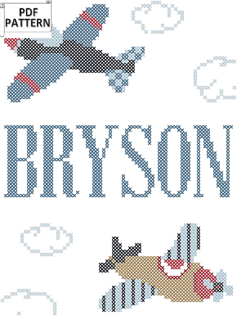 Airplane Name Cross Stitch Pattern: Modern Nursery Decor (PDF Pattern ...