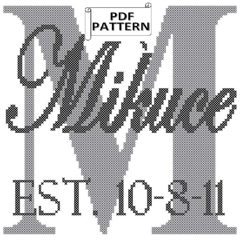 Name With Initial Cross Stitch PDF Pattern Modern Wedding - Etsy