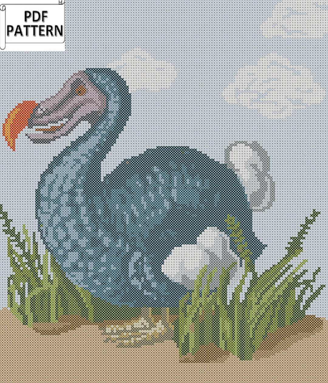 Dodo Bird in Reeds Counted Cross Stitch PDF Chart Only for Immediate ...
