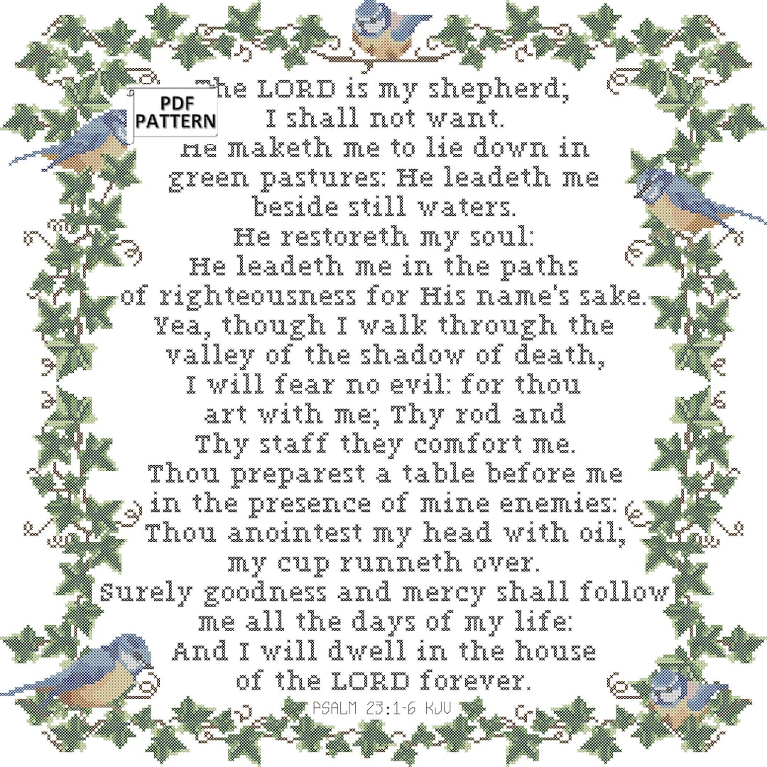 Psalm 23 Cross Stitch Pattern: Bluebirds and Ivy (PDF Pattern) - Etsy