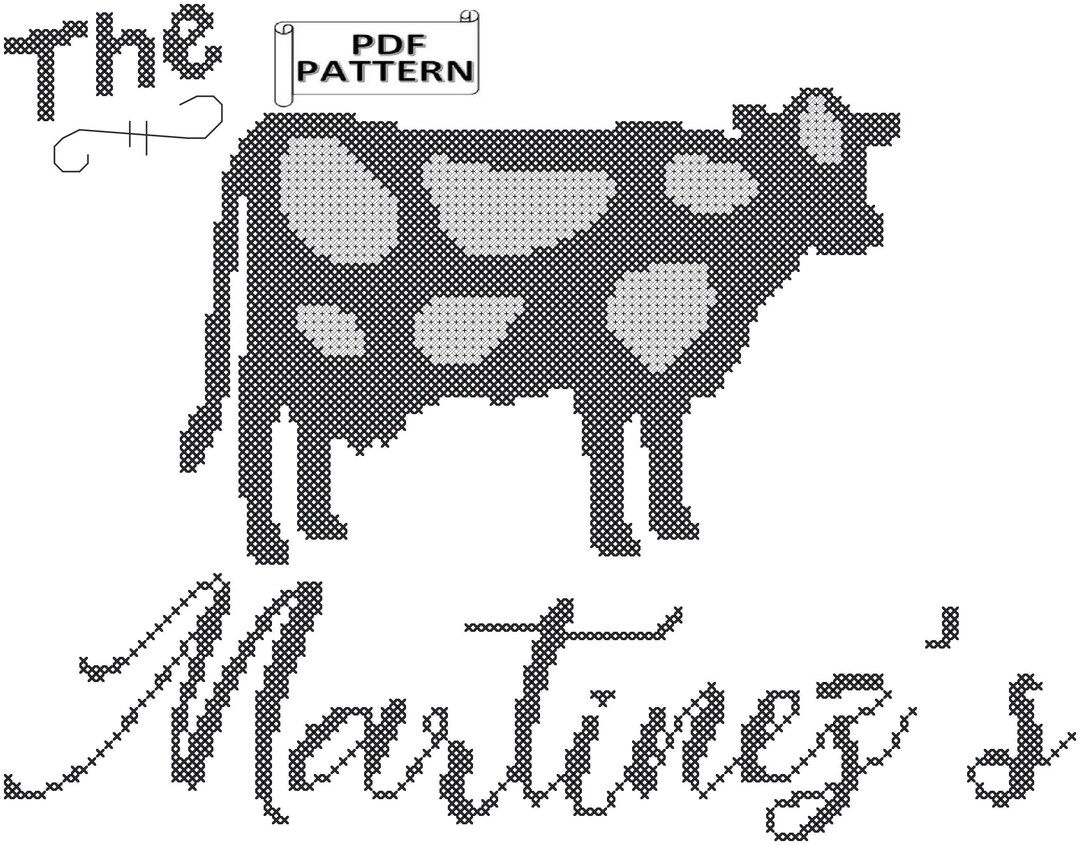 Cow With Family Name Counted Cross Stitch PDF Pattern, Rustic Cross ...