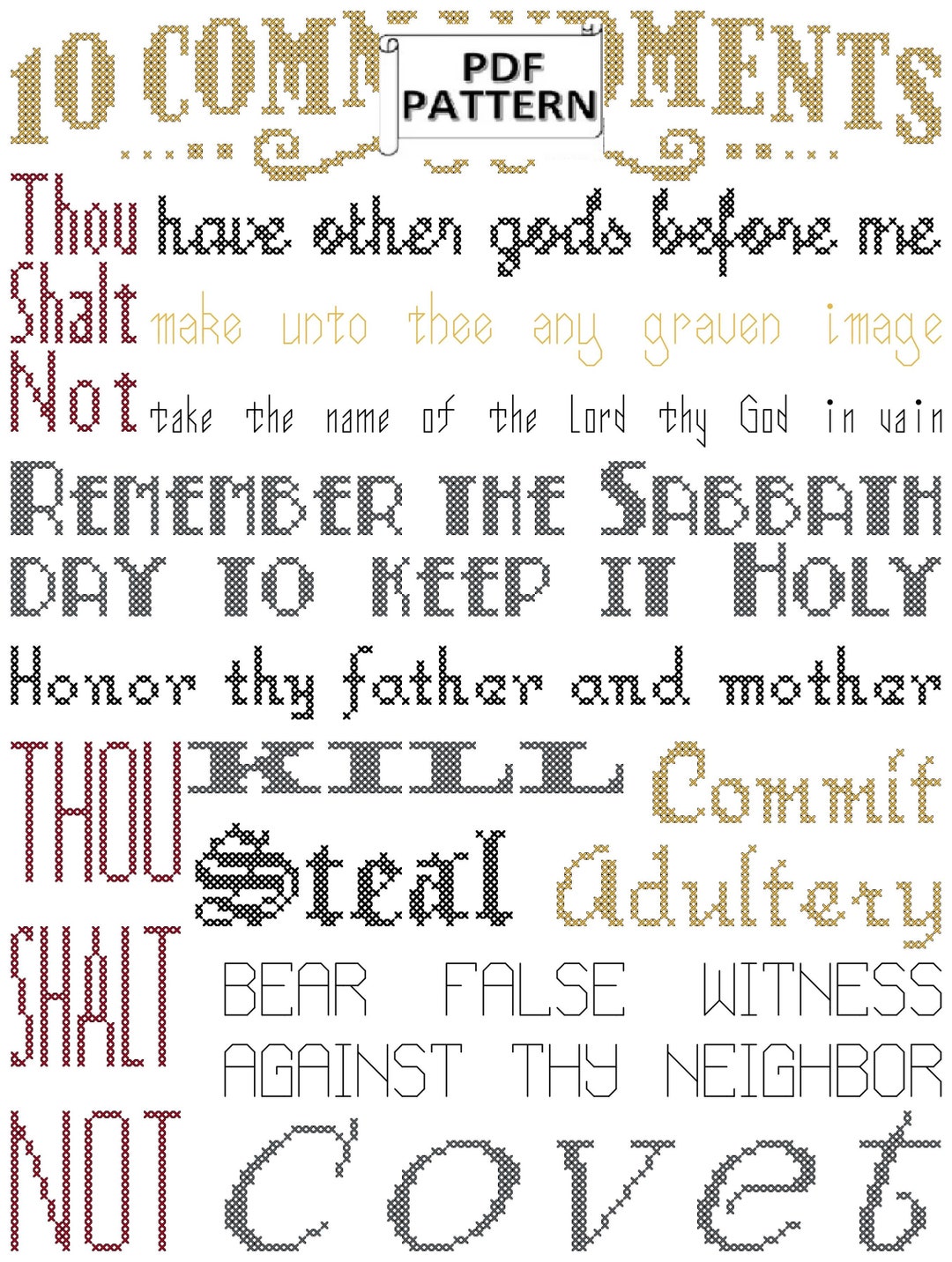 Ten Commandments Cross Stitch Pattern: Bible Verse Typography (PDF) - Etsy