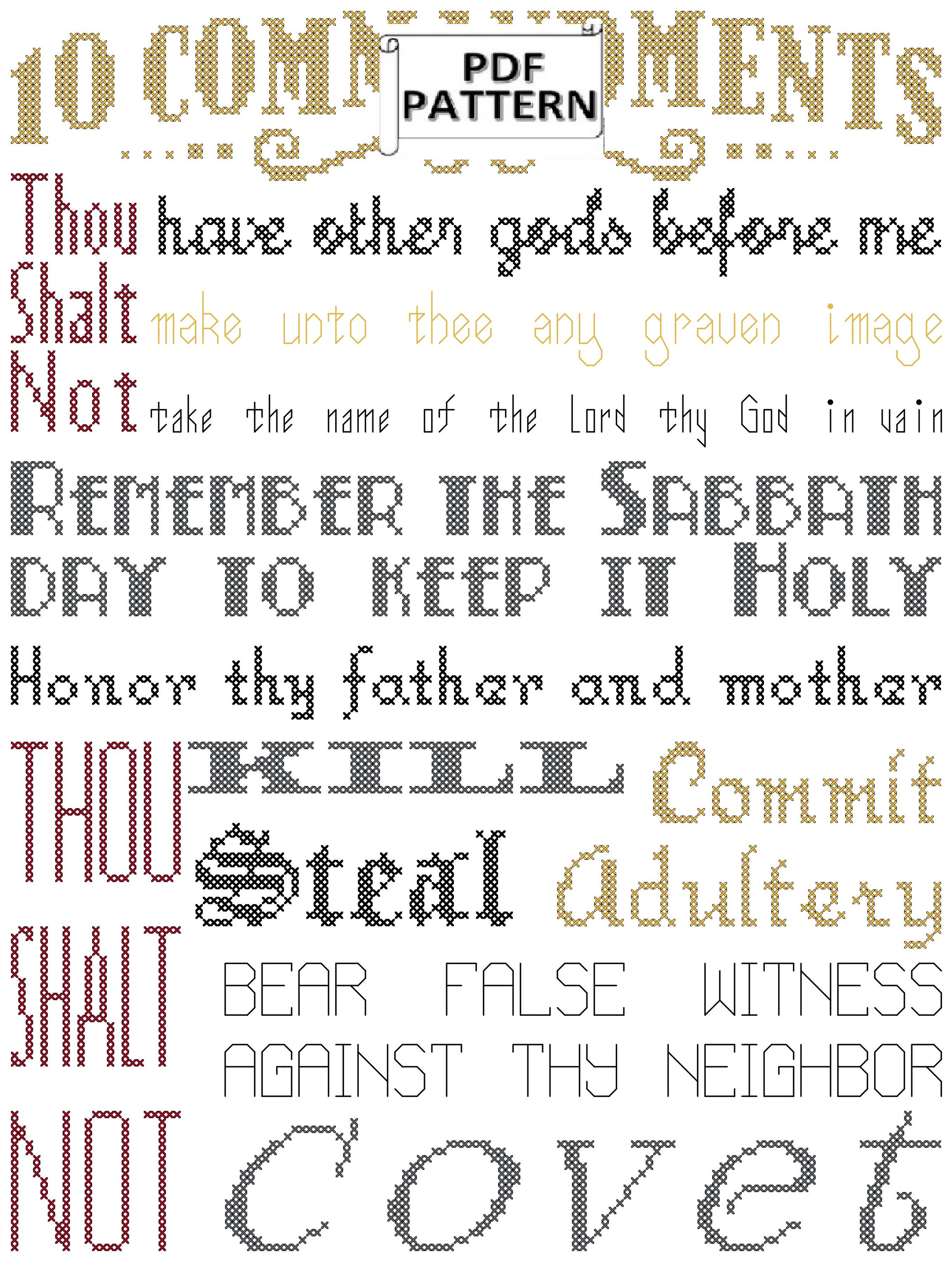 Ten Commandments Cross Stitch Pattern: Bible Verse Typography (PDF) - Etsy