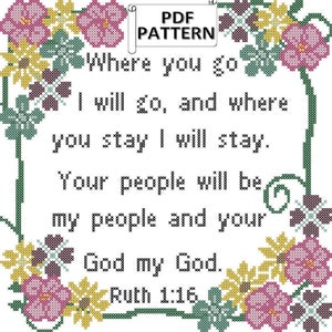 Bible Verse Ruth 1 16 Where You Go I Will Go With Floral Vine Border ...
