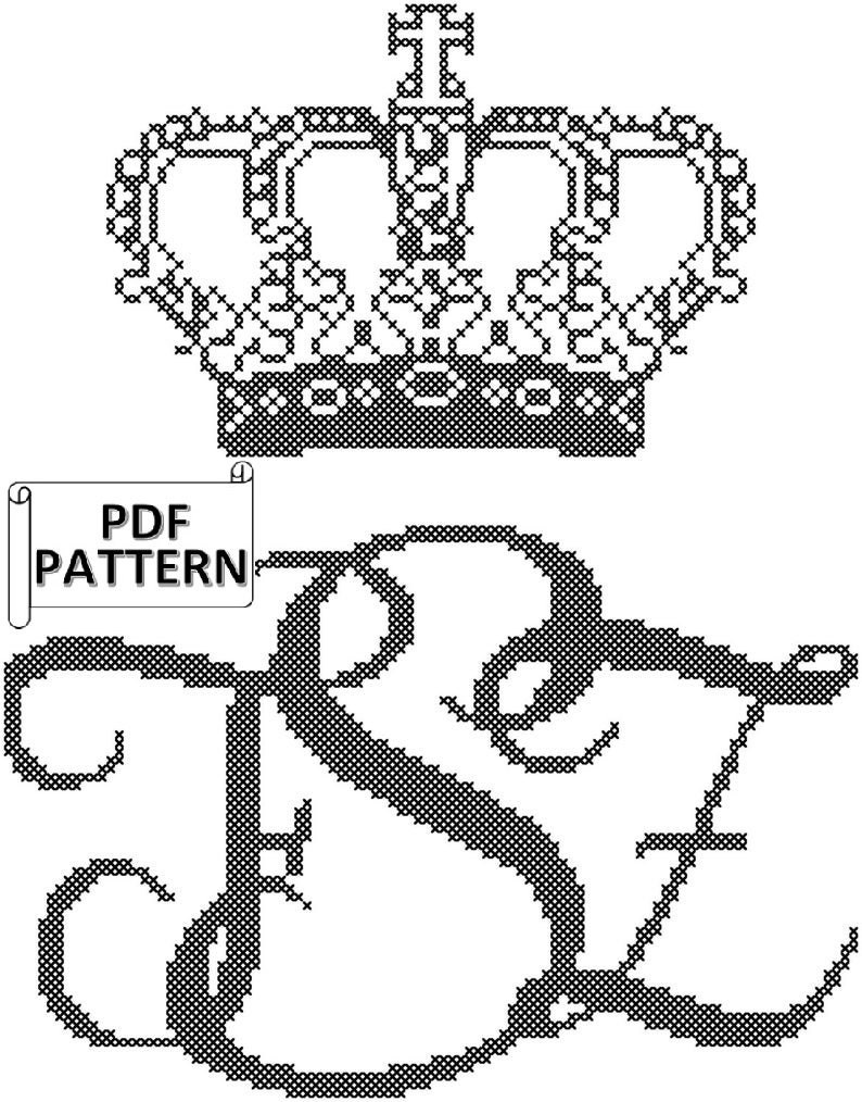 Wedding Monogram Crown Cross Stitch Pattern (PDF Chart) - Etsy