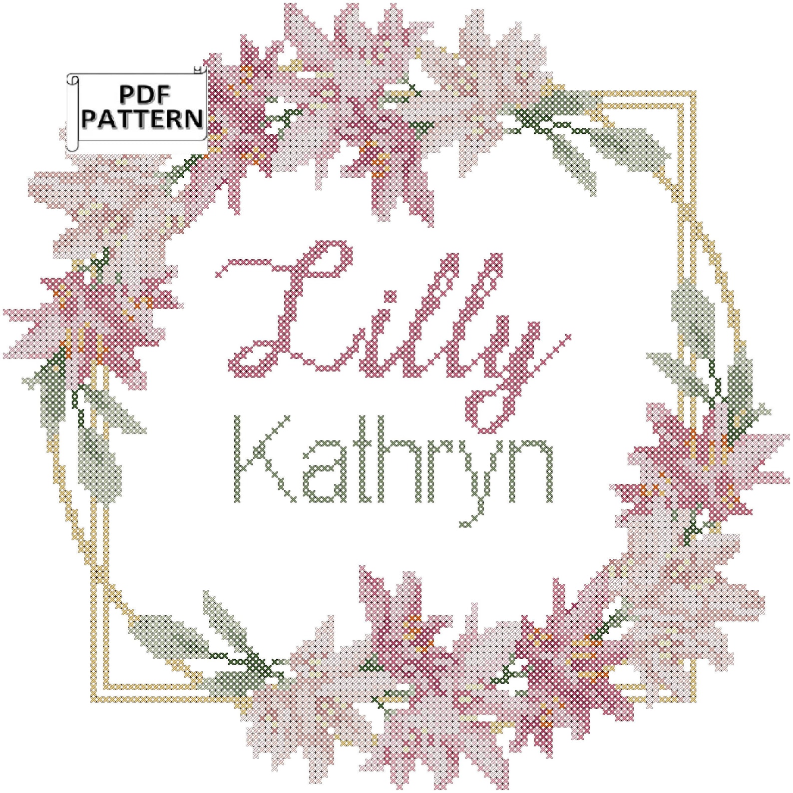Round Lily Floral Border Counted Cross Stitch PDF Pattern - Etsy