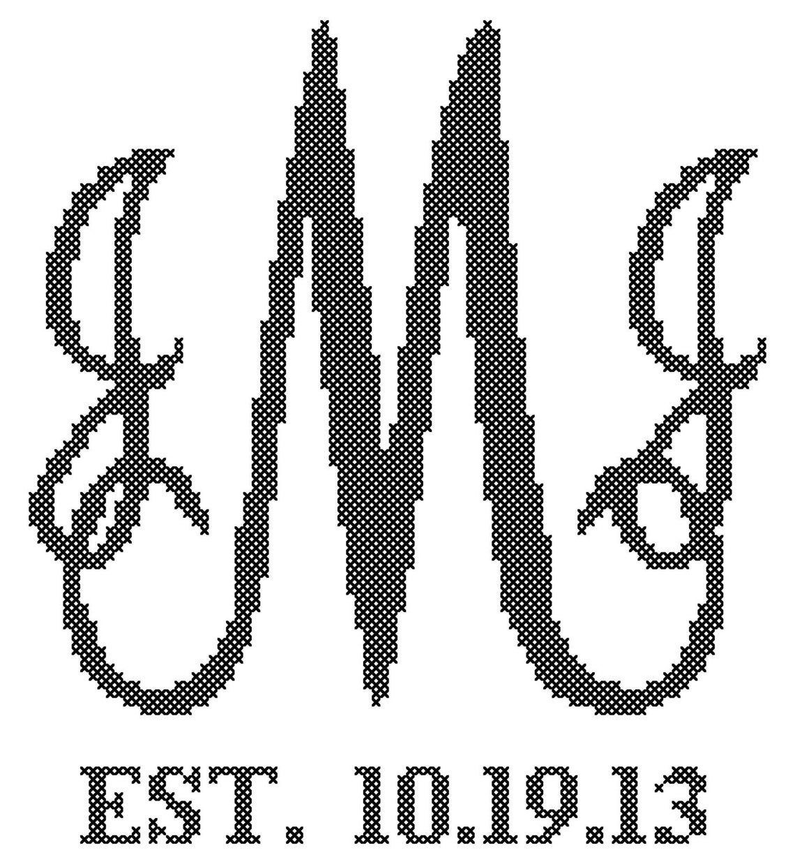 Interlocking Monogram Cross Stitch Pattern: Personalized PDF (6.5" X 6. ...