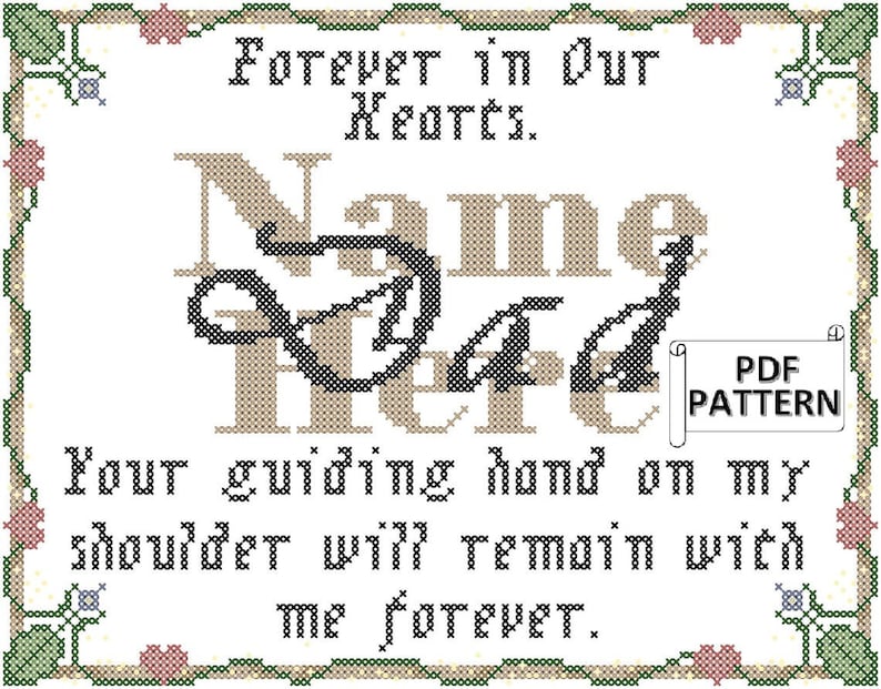 Memorial Cross Stitch Pattern: Rose Trellis Border, Dad Loss Sympathy ...
