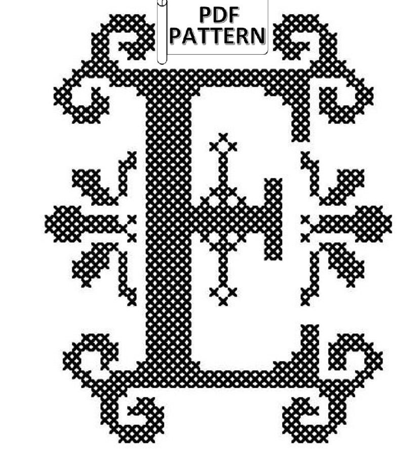 Letter E Cross Stitch Pattern: Fancy Initial Monogram (PDF Pattern) - Etsy
