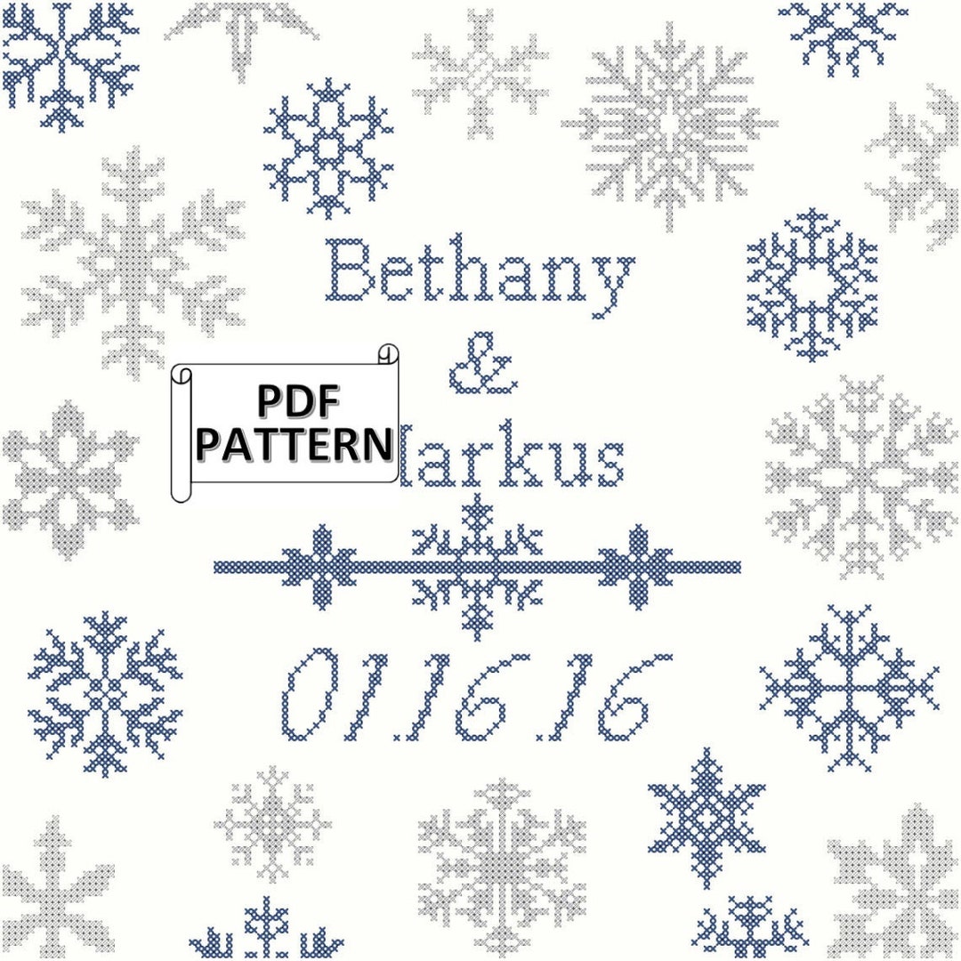 Winter Wedding Cross Stitch PDF Pattern With Snowflakes, Names and Date ...