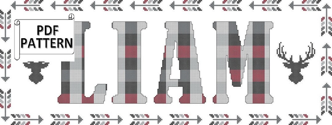 Buffalo Plaid Name With Arrow Border and Buck Heads PDF Counted Cross ...