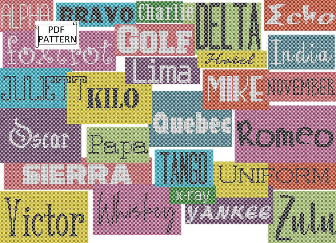 Nato Phonetic Alphabet Bright Colorblock Counted Cross Stitch PDF Chart ...